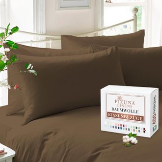 Pizuna Luxuri&ouml;ser Soft-Satin 2er Pack Kissenbezug 50 x 75 cm Holziges Braun, 400 Fadenzahl Baumwolle Quadratisch Kissenbez&uuml;ge, 100% Langstapel Baumwolle Nur 