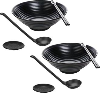 Generico Nudelschale | Gro&szlig;es Geschirr in mattem Schwarz - moderne Nudelschale mit St&auml;bchen - f&uuml;r Wonton, Dumplings, Pho, Salat, Haus, Restaurant und K&uuml;che