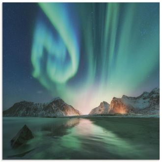 Artland ARTland Wanddeko Glasbilder Wandbild Glas Bild 50x50 cm Landschaftsbilder Polarlicht Natur Berge T9SZ