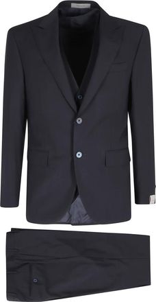 Corneliani Homme, Costumes, Bleu, Taille: XL Costume avec Gilet Tela di Lana
