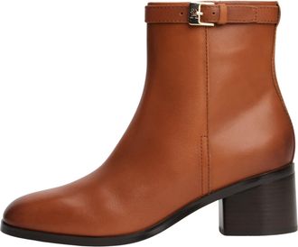 Tommy Hilfiger Damen Stiefeletten Buckle Riding Mid Heel aus Leder, Braun (Cinnamon Bark), 42
