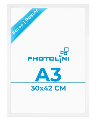 Photolini Bilderrahmen A3 Wei&szlig; Holz MDF, A3 Bilderrahmen 30x42 wei&szlig;, DIN A 3 Rahmen mit Acrylglas, Picture Frame 42x30 zum Aufh&auml;ngen, Rahmen 42 x 30 mit Zubeh&ouml;r