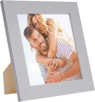 Photolini Bilderrahmen 15x15 cm Silber MDF-Holz, breite Rahmen, modern, bruchsicheres Acrylglas, zum Aufhängen & Aufstellen, extra Zubehör - für Ihre stilvolle 