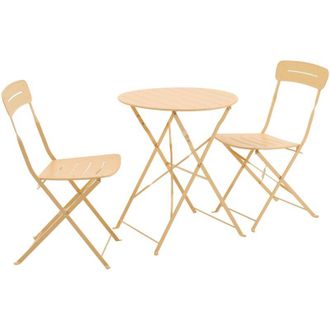 Sweeek Runder klappbarer Bistro-Gartentisch aus Stahl + 2 St&uuml;hle