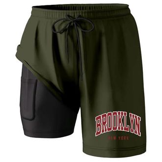 Generic Maillot de bain pour homme avec doublure de compression, couture int&eacute;rieure, short de bain, maillot de bain avec poches, Vert fonc&eacute;., XXL