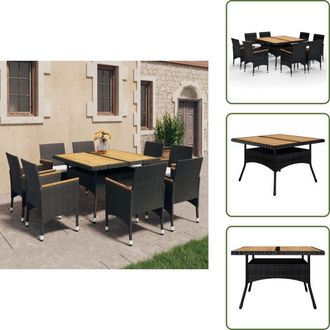vidaXL 9-tlg. Garten-Essgruppe Poly Rattan und Akazienholz Schwarz - Outdoor Esstisch - Gartentisch - Gartengruppe - Gartenm&ouml;bel Set - Rattan Gartenm&ouml;bel