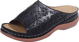 Generic Sandales compens&eacute;es pour femme - Sandales d&eacute;cor&eacute;es de fleurs - Couleur unie - Sandales en cuir tendance - Chaussures de marche souples - Chaussures de