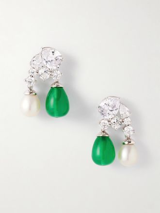 Completedworks Rhodinierte Ohrringe Mit Cubic Zirkonias, Harz Und Perlen - Grün