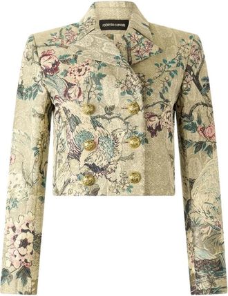 Roberto Cavalli Femme, Vestes, Multicolore, Taille: 38 FR Veste Courte Avec Imprim&eacute; Oiseau Oriental