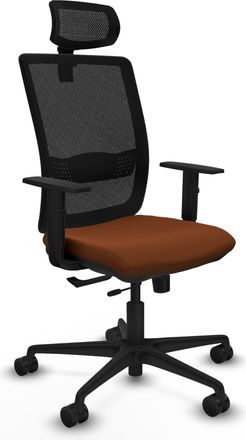 Piqueras y Crespo Ergonomischer Telearbeitsstuhl mit 1D-Armen, h&ouml;henverstellbare Lendenwirbelst&uuml;tze und h&ouml;henverstellbares Kopfteil, Schwarz / Braun