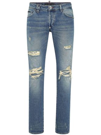 Philipp Plein jean skinny à effet usé - Bleu