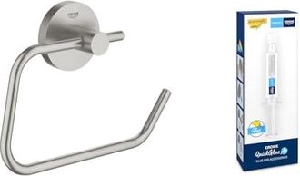 GROHE Lot de GROHE Start Cube D&eacute;rouleur de Papier Toilette Mural sans Couvercle, M&eacute;tal, Supersteel, 41200DC0 + GROHE QUICKFIX, Kit 1 seringue colle pour acc