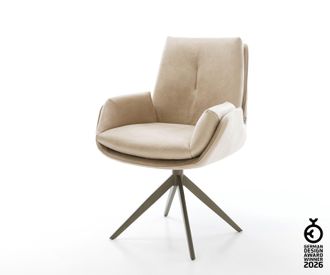 DELIFE Drehstuhl Clea-Flex Mikrofaser Beige Vintage Kreuzgestell breit Effektfinish Titan 360&deg; drehbar Wippfunktion, Esszimmerst&uuml;hle