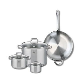 Fackelmann ELO 9500350 Kochgeschirr-Set, 4-teilig, 1 Bratpfanne 32 cm und 3 Kochtöpfe 12, 16 und 26 cm Elo Profi, Citrin, Edelstahl, Induktion