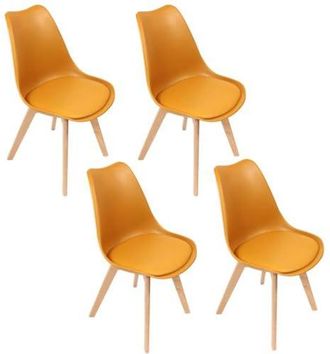 The Home Deco Factory The 4 Stück skandinavische Schalen, Polypropylen, gepolstert, Gelb, Möbel, Sitz, Stuhl, Wohnzimmer, Esszimmer, Schlafzimmer, Möbel, 58 x 81,6 x 48,8 c