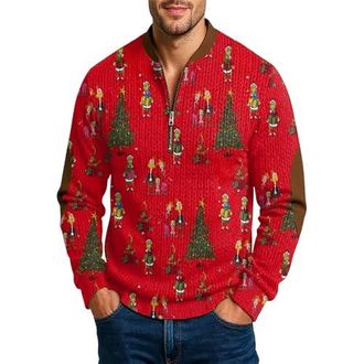 Generic Le Grinch Pull De Noel Homme Adulte zippé Sweatshirts 2025 col Rond Femme Christmas Pyjama Sweater Deguisement Ugly Drole Sweat Sweats Vetement Famill