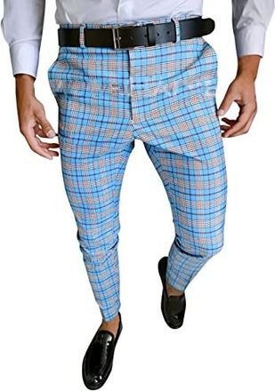 Generic Pantalon &agrave; carreaux pour homme, skinny - Pantalon de costume pour homme - Coupe ajust&eacute;e - Pantalon d&eacute;t&eacute; respirant - Pantalon de loisirs tendance - Con