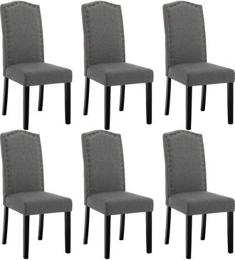 Woltu Woltu - Lot de 6 Chaises Salle à Manger en Lin Chaise de Cuisine avec Dossier Haut, Chaise Salon Rembourré, Gris foncé