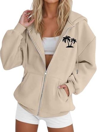 Generic 2026 Vestes &agrave; capuche &agrave; fermeture &eacute;clair pour femmes et adolescentes avec capuche enti&egrave;rement zipp&eacute;e, pull &agrave; manches longues et poches, kaki, XXL