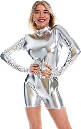 Generic Combinaison Chic Femme- Combinaison &agrave; Manches Longues Col Rond Poignets Zipp&eacute;S Et Manches Courtes