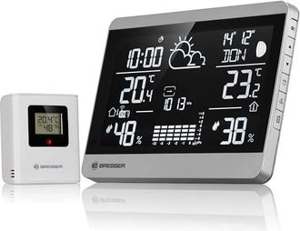 Bresser Funk-Wetterstation ClimateTemp NDH-NEO mit Außensensor, Temperatur- und Luftfeuchtigkeitsanzeige, Wettervorhersage, Frostwarnung, Querformat, Silber/s
