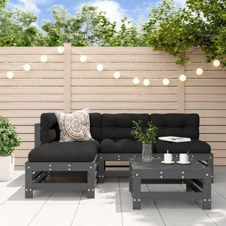 vidaXL Salon de jardin 5 pcs avec coussins gris bois massif vidaXL