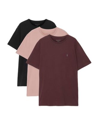 AllSaints lot de 3 t-shirts &agrave; manches courtes col rond en rose bois/rouge/noir-Multicolore