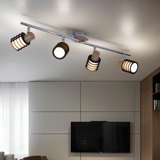 Globo Lighting Spot de plafond plafonnier pivotant chrome plafonnier r&eacute;tro verre, 4 flammes accents bois, 4x E14, l 70 cm