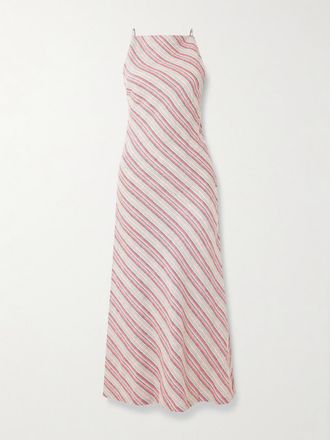 Faithfull The Brand Lison Midikleid Aus Einer Gestreiften Leinen-baumwollmischung Mit Freier Rückenpartie - Pink