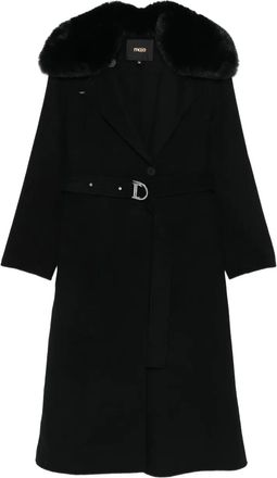 Maje manteau à col en fourrure artificielle - Noir