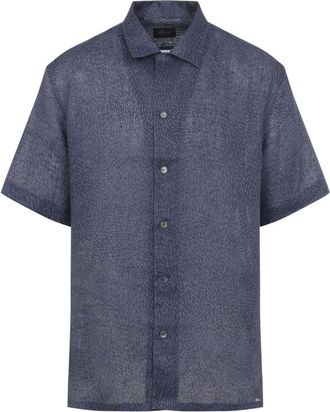 Brioni Homme, Chemises, Bleu, Taille: XL Cuban Linen Shirt