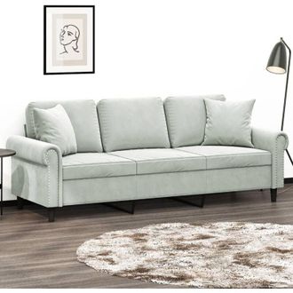 vidaXL vidaXL 3-Sitzer-Sofa mit Zierkissen Hellgrau 180 cm Samt