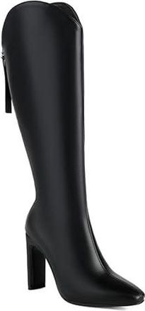 Generic Escarpins &agrave; talons hauts &agrave; bout carr&eacute; pour femme - Minimaliste - Couleur unie - Avec fermeture &eacute;clair dans le dos, Noir, 37.5 EU