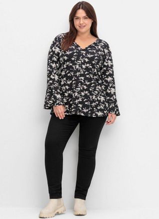 Sheego T-Shirt Langarmshirt Langarm mit Biesen und Volant&auml;rmeln