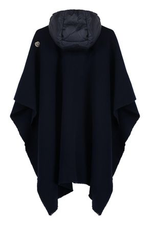 Moncler Girls Wool Cape With Technical Inserts Blue Jacket