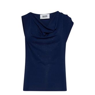 Silvian Heach Femme, Tops, Bleu, Taille: 42 FR T-shirt sans manches &agrave; col drap&eacute;