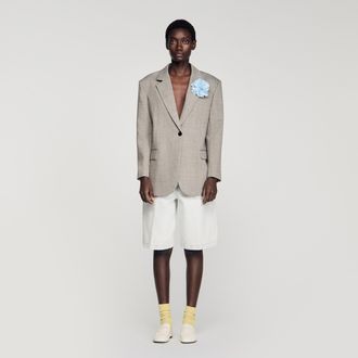 Sandro Veste en laine &agrave; carreaux et broche