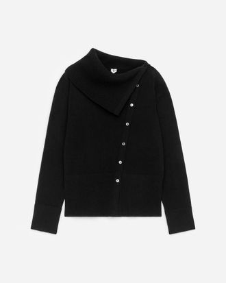 Arket Asymmetrische Strickjacke Aus Wolle -Schwarz
