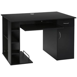 HOMCOM Bureau Informatique Table dordinateur multimédia Multi-rangements avec étagère tiroir Tablette Clavier MDF 120 x 60 x 74 cm Noir