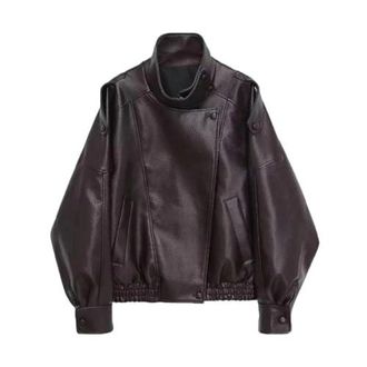 Generic Veste &eacute;lastique en cuir synth&eacute;tique pour femme avec fermeture &eacute;clair et manches longues, 2, XS