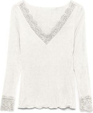 Vero Moda Haut en Dentelle Vmskye Ls &agrave; Encolure en V pour Femme JRS Noos, Blanc Neige, Taille M, Blanche-Neige, M