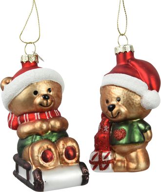 Kaemingk Christbaumschmuck Teddy Bär Glas 9,7cm - Figur zum Aufhängen - 1 Stück sortiert - mit Glitzer - Weihnachtsbaum Anhänger für Weihnachten - Christbauman