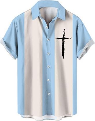 Generic Chemise boutonn&eacute;e pour homme, chemise &agrave; manches courtes, patchwork, chemise d&eacute;t&eacute; grande taille, chemise d&eacute;contract&eacute;e, douce et confortable, haut &agrave; bou