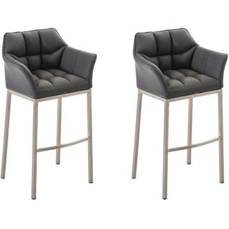 Clp Lot 2 tabourets de bar Damaso en similicuir avec 4 pieds Gris Acier inoxydable