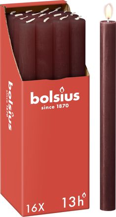 Bolsius Bolsius - Rustik Stabkerzen - Bordeauxrot - 16 St&uuml;ck - 27 x 2.3 cm - L&auml;nge Brenndauer 13 Stunden - Unparf&uuml;mierte - Enth&auml;lt Nat&uuml;rliches Pflanzenwachs -