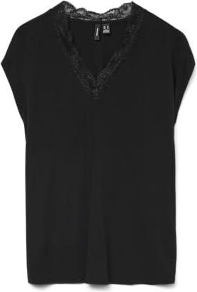 Vero Moda Vmbella SL Lace Top WVN GA Noos, Noir, XL Femme