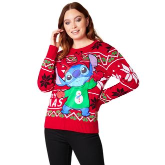 Disney Stitch Weihnachtspullover Damen, Kuscheliger Weihnachtspulli - Geschenke für Frauen und Teenager (Rot Stitch, 2XL)