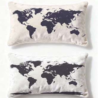Generic Creme Kissenbezug 40x60cm Weltkarte Kissenbez&uuml;ge 2er Set Samt Sofakissen,Rectangle Doppelseitig Gedruckt Couch Kissen f&uuml;r Herbst Bettw&auml;sche Wohnzimmer