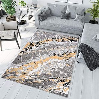 Tapiso Maya Tapis Poil Court Moderne Jaune Gris Blanc Noir Mouchet&eacute; Motif Abstrait Tapis Salon Chambre Salle &agrave; Manger Adulte Bureau Oeko-TEX R&eacute;sistant 160 x 