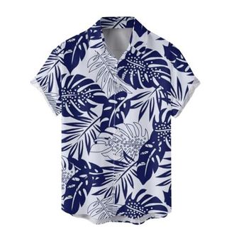 Generic Chemise hawa&iuml;enne d&eacute;contract&eacute;e pour homme boutonn&eacute;e d&eacute;t&eacute; tropicale cara&iuml;bes chemise &agrave; manches courtes f&ecirc;te hawa&iuml;enne palmier plage revers graphique te